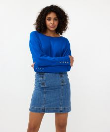 EsQualo Sweater batwing buttoned cuff basic knit